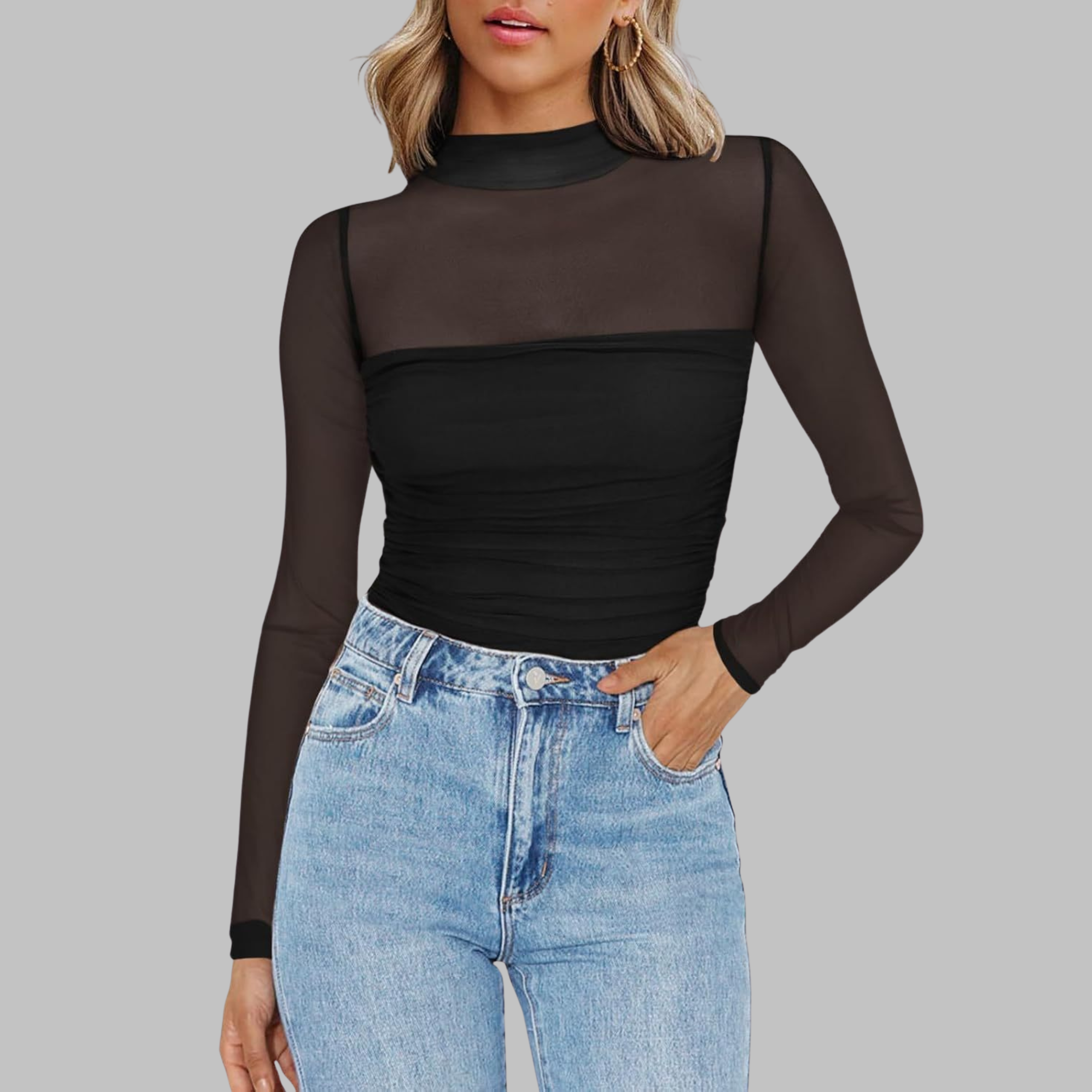 VEGA™ - Chic Sheer Mesh See-Through Long Sleeve Top – Chelsea Boutique